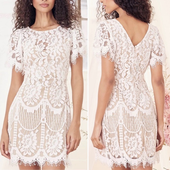 Lulus | Dresses | Lulus Pearson White Lace Short Sleeve Dress Boho ...